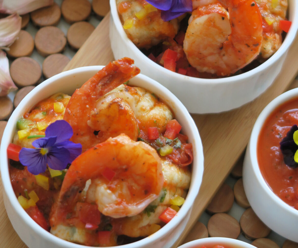 YUCCA GNOCCHI WITH SHRIMP IN ROASTED GARLIC SAUCE - Chef Cielito Rosado